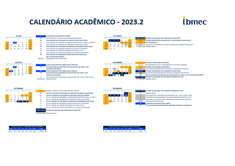 Calendário Acadêmico Ibmec - 2023 - 2 - IBMEC RJ | PDF