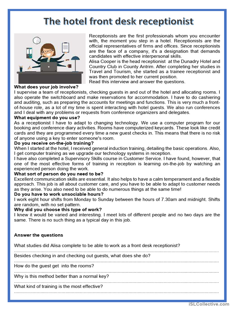 Easy reading - The front desk receptionist | PDF | Human Communication