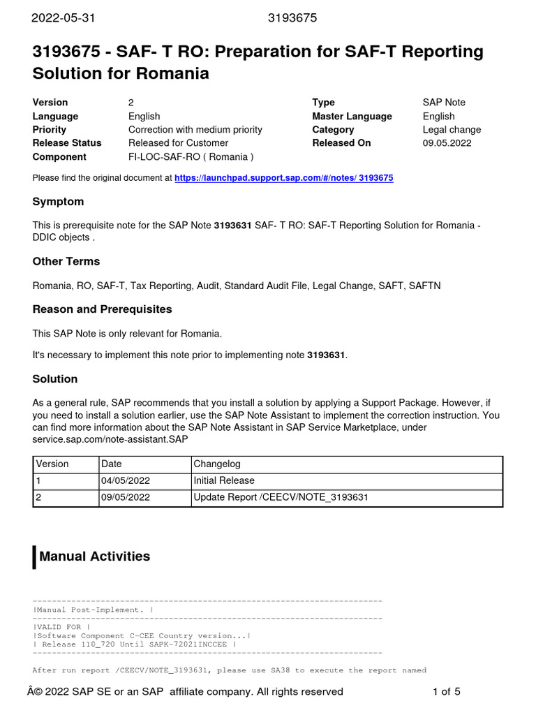 SAF-T RO: Preparation For SAF-T Reporting Solution For Romania | PDF ...