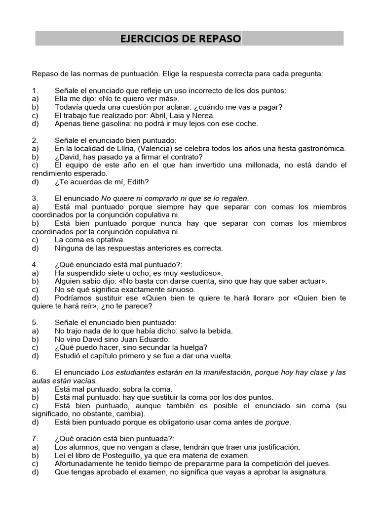Ejercicios de Repaso: Aulas Están Vacías | PDF | Oración (Lingüística) | Puntuación