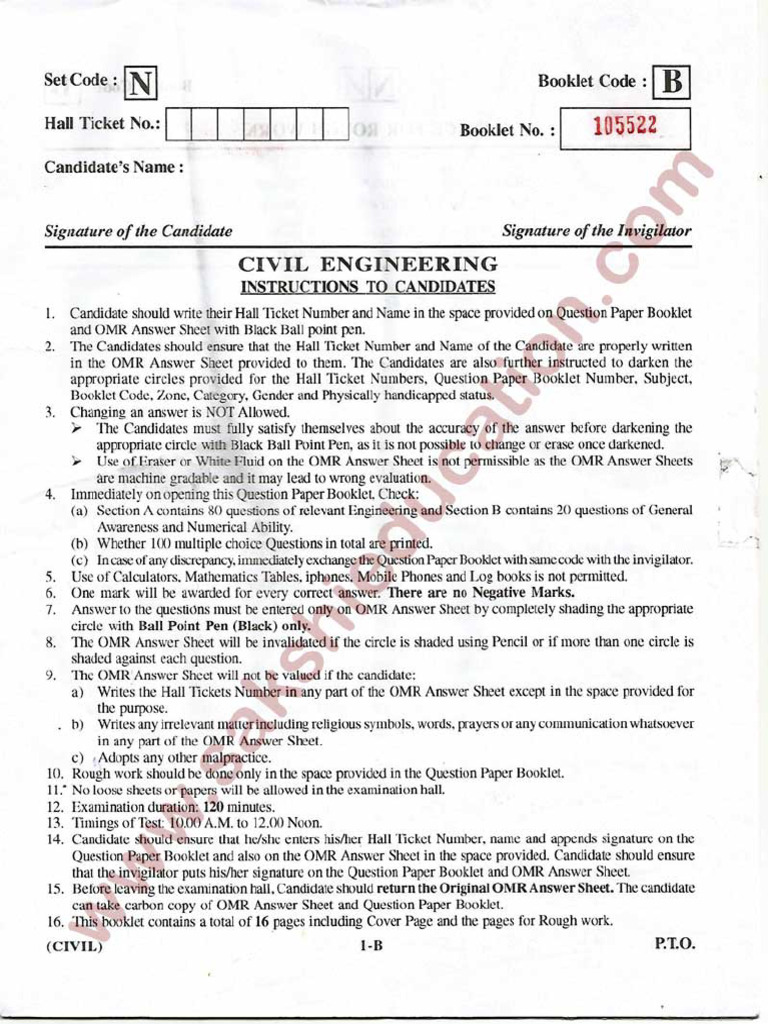TSGENCO AE Civil Question Paper | PDF