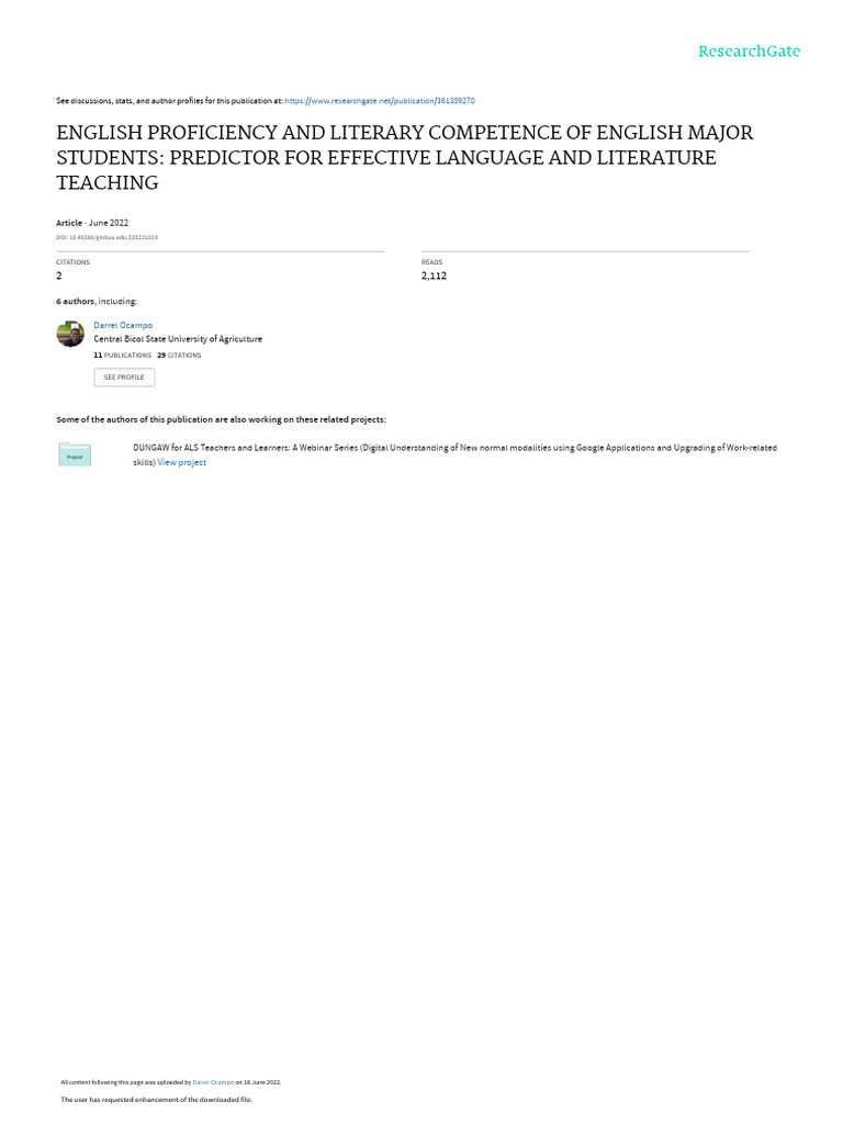 English Proficiency & Literary Competence | PDF | Reading Comprehension ...