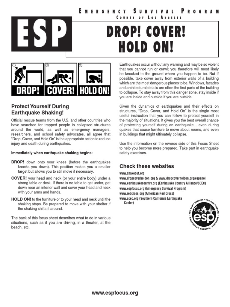 Earthquake Safety: Drop, Cover, Hold On | PDF | Southern California ...