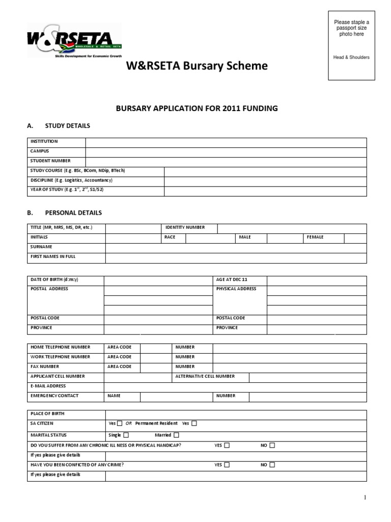 Microsoft Word - W&RSETA Bursary Application Form 2011 | Download Free ...