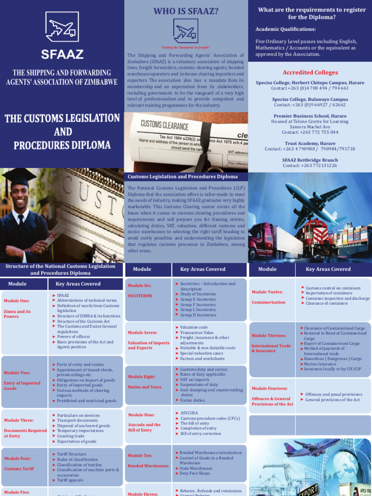 Customs Legislation and Procedures Diploma Brochure | PDF | Customs | Trade