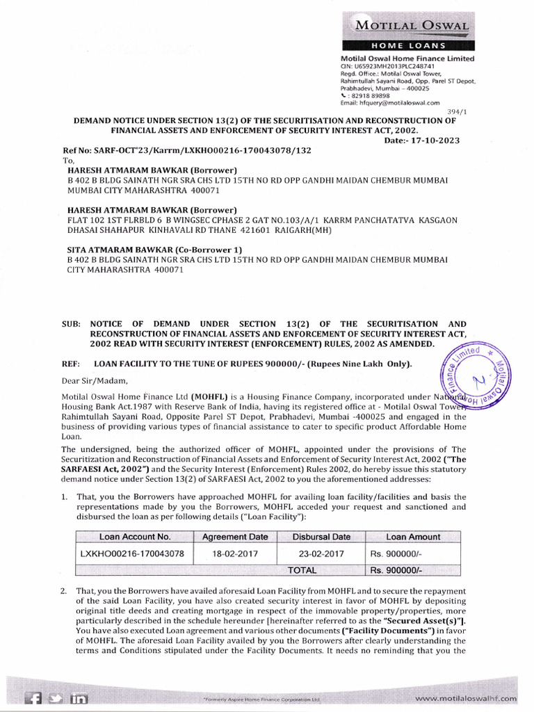 BANK NOTICE Chandrakant Sir | PDF | Loans | Banks