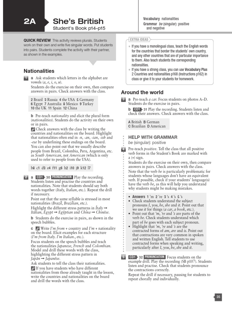 Teaching Notes f2f Starter Unit 2 | PDF | Question | Stress (Linguistics)