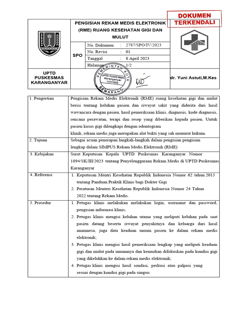 Prosedur Pengisian RME Kesehatan Gigi | PDF