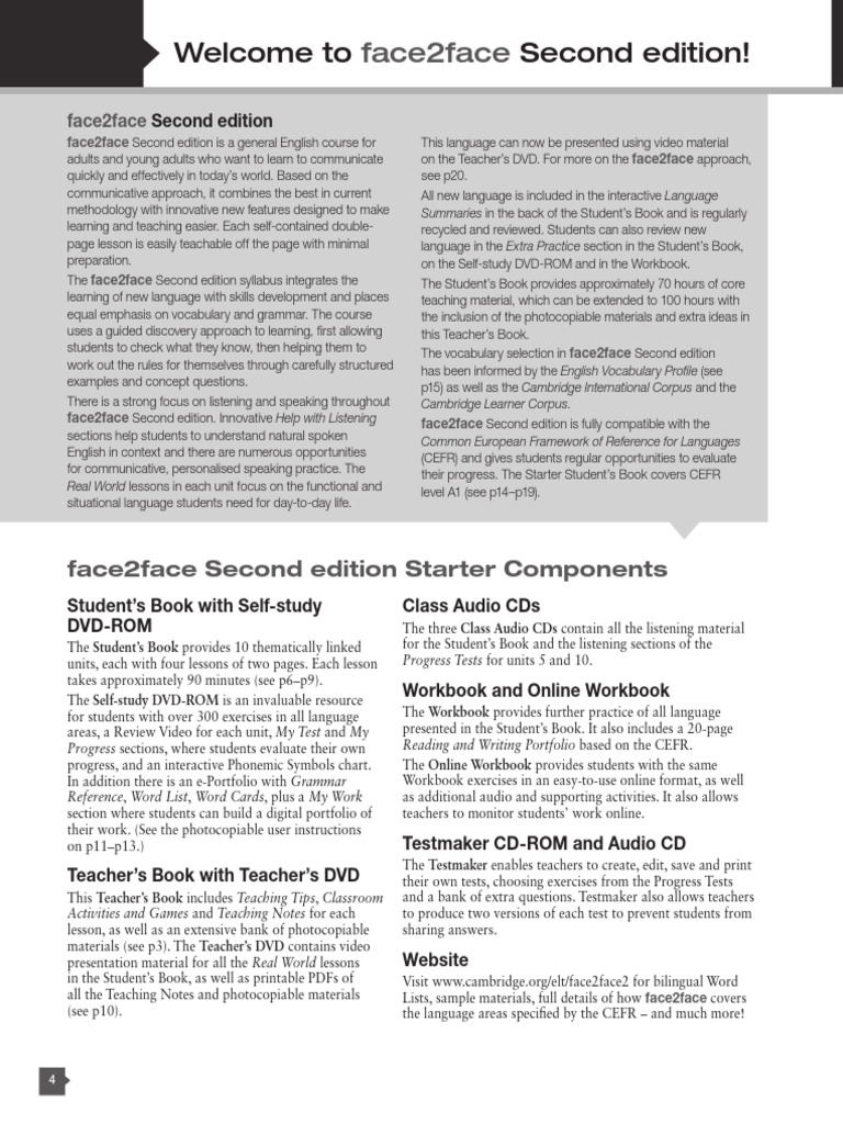 1 Face2face Second Edition Starter Components | PDF | Teachers | Learning