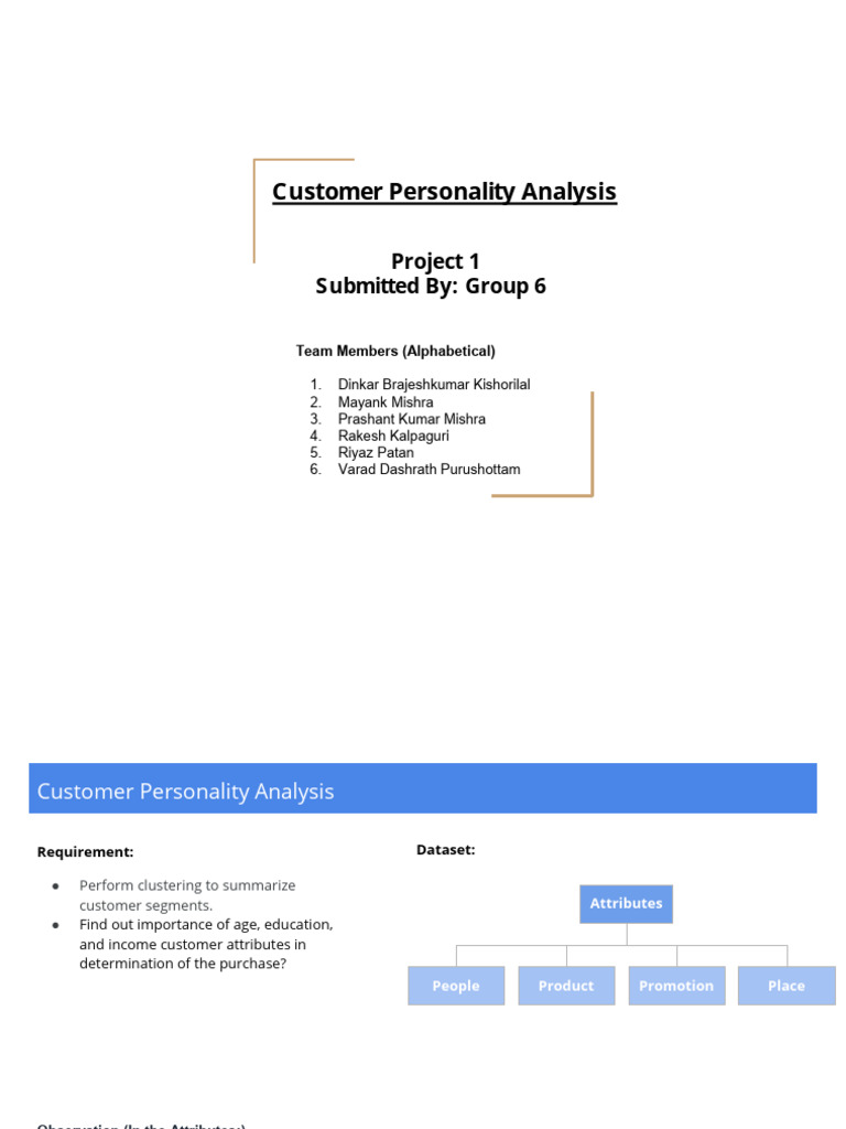 Customer Personality Analysis: Project 1 Submitted By: Group 6 | PDF