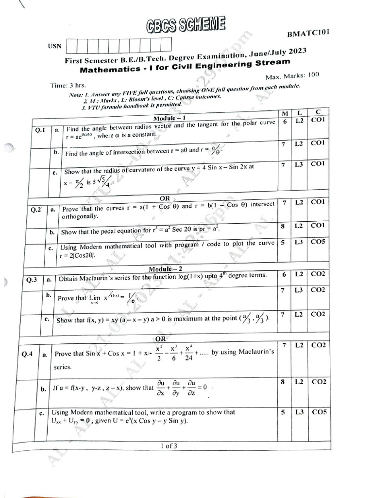 VTU Previous Question Paper | PDF