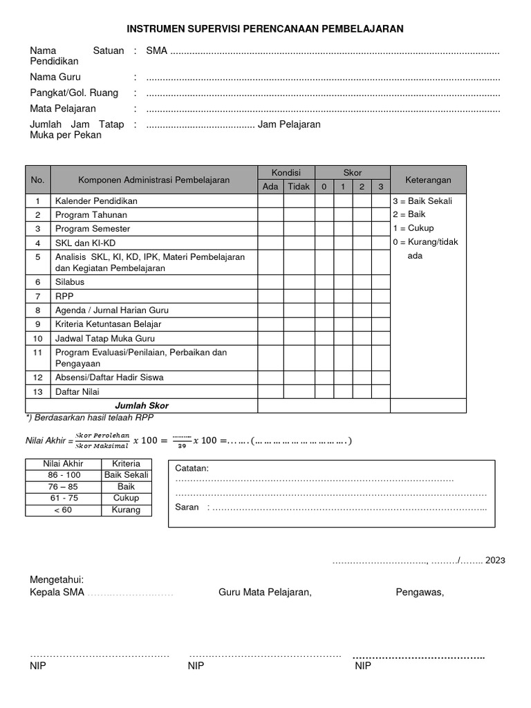 Instrumen Telaah RPP Pembelajaran | PDF