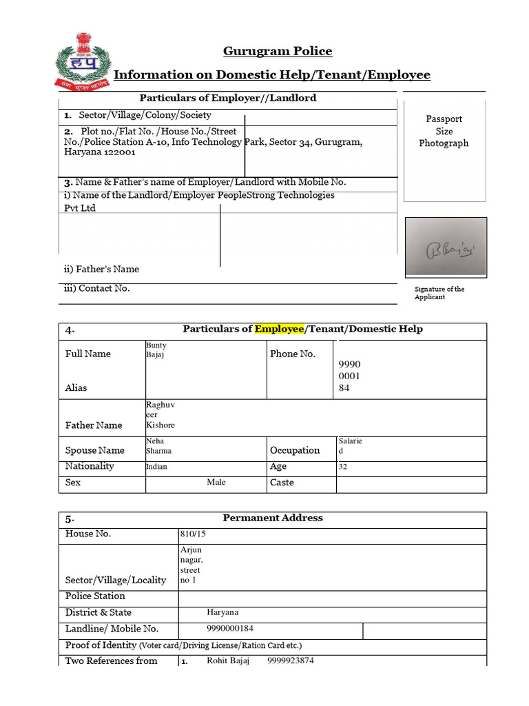 Police Verification Form | Download Free PDF | Government | Government And Personhood