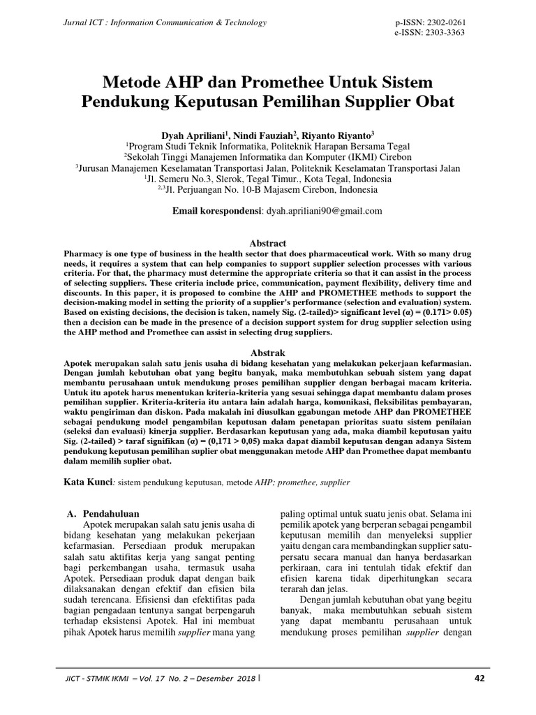 AHP dan PROMETHEE untuk Seleksi Supplier Obat | PDF | Bisnis | Komputer