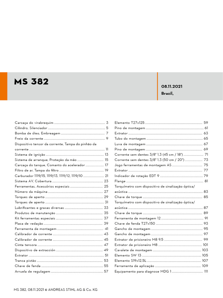 Stihl Catalogo MS 382 | PDF | Parafuso | Engenharia Mecânica