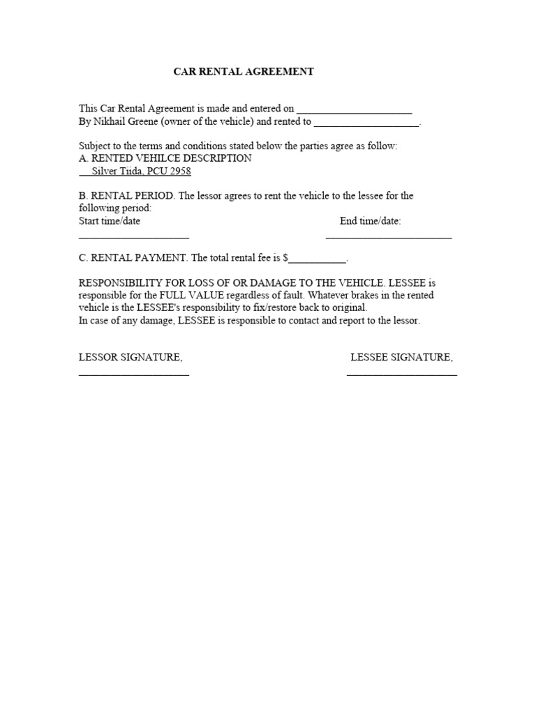 Car Rental Agreement | PDF
