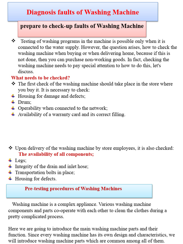 Diagnosis faults of Washing Machine | PDF | Washing Machine | Electric ...