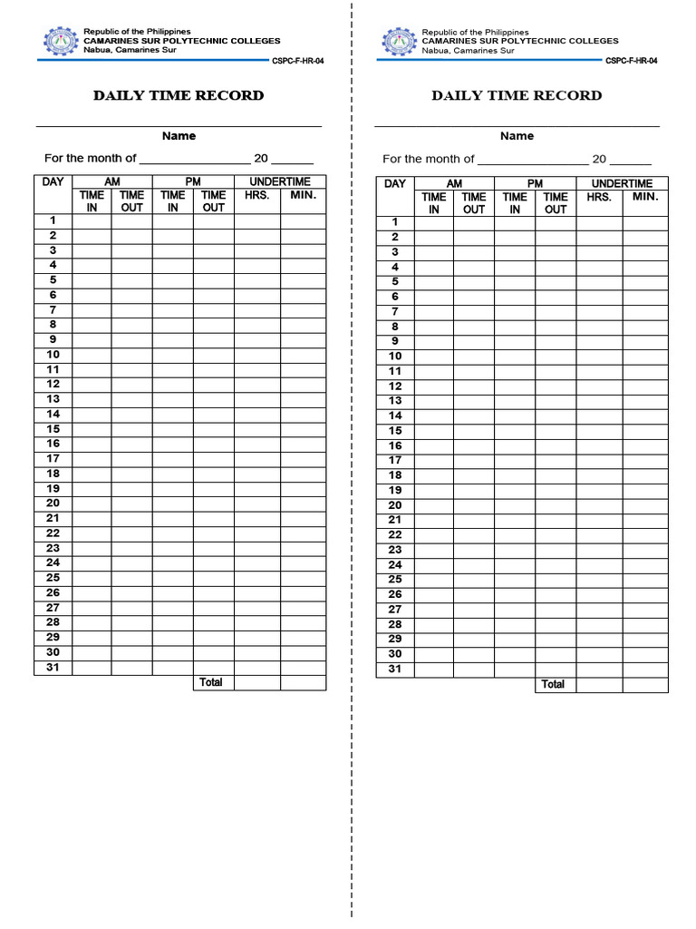 Daily Time Record | PDF
