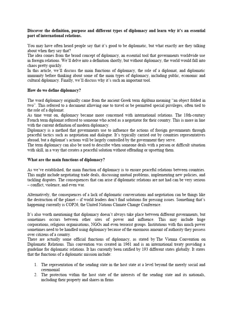 Diplomacy Notes For Students Pdf Diplomacy Diplomat