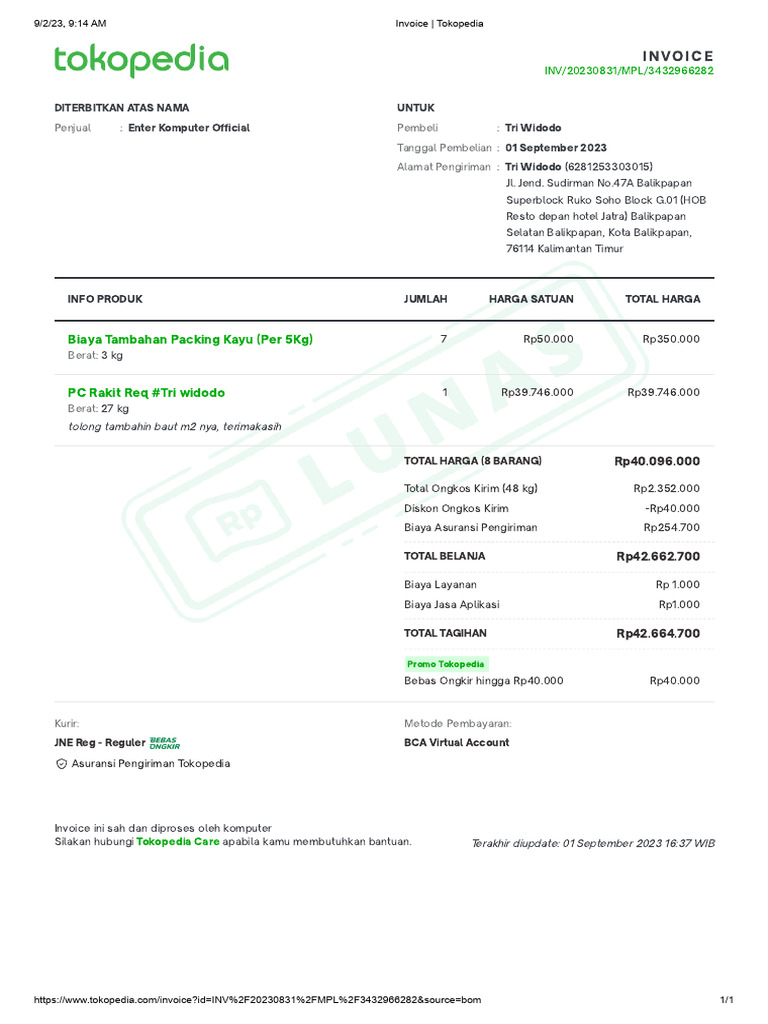 Invoice - Tokopedia | PDF