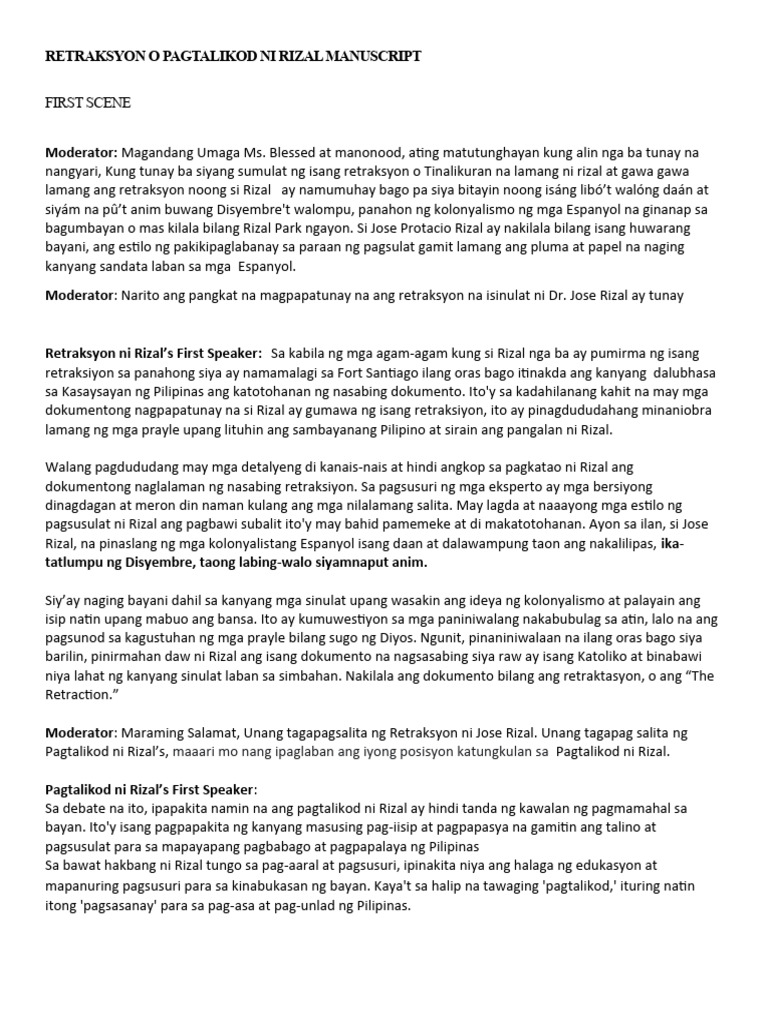 Retraksyon o Pagtalikod Ni Rizal Manuscript | PDF
