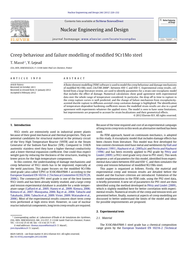 Creep Behaviour and Failure Modelling of Modified 9Cr1Mo Steel | PDF ...