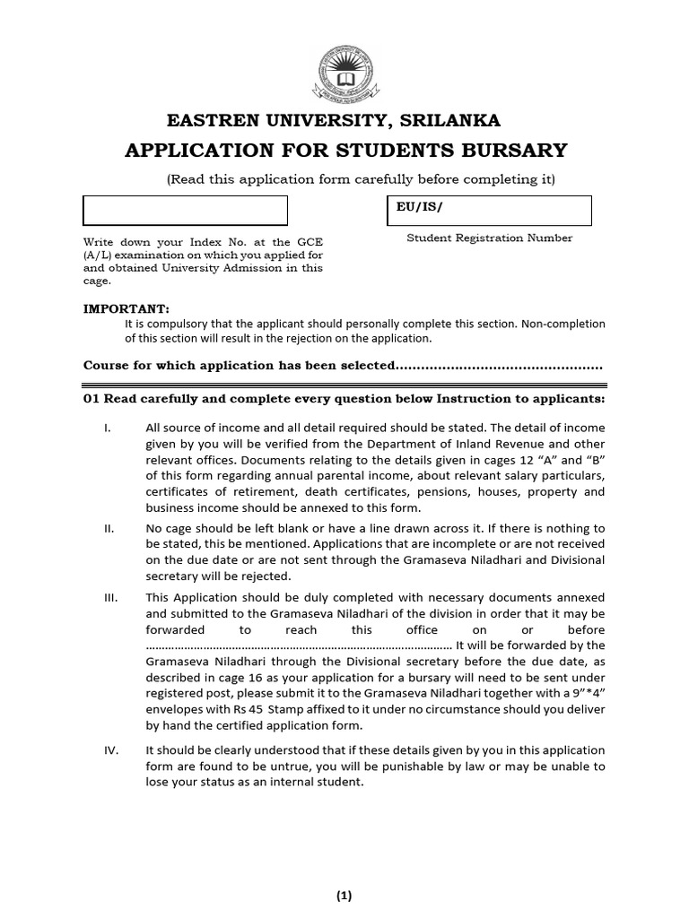 Bursary Application Form English | PDF | Justice | Crime & Violence