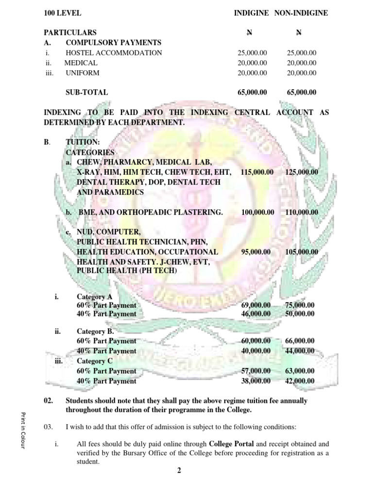 College Admission Fee Structure 2023 | PDF