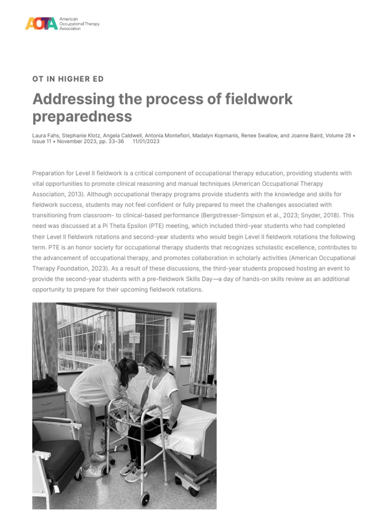 Addressing Fieldwork Preparedness Through A Student-Led Event Aota ...