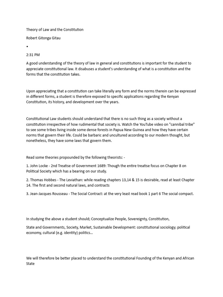 Theory of Law and The Constitution | PDF | Kenya | Social Contract