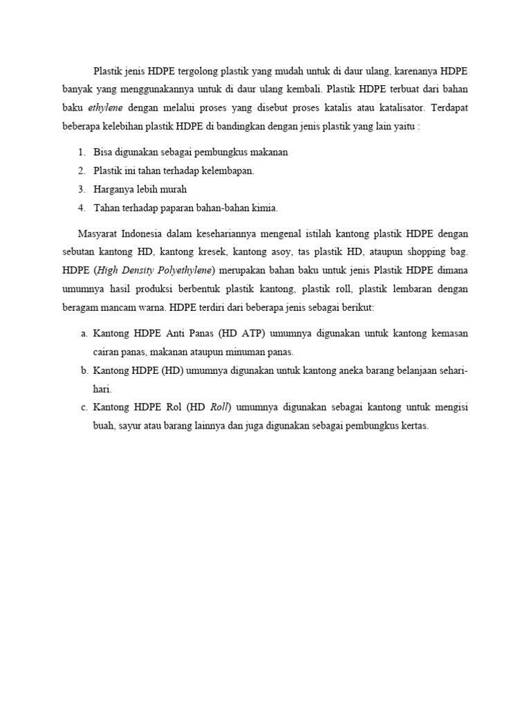 Kelebihan Plastik HDPE | PDF