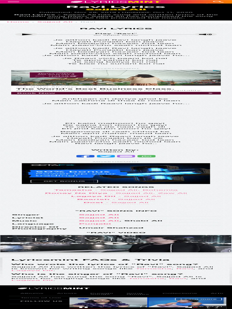 Ravi Lyrics - Sajjad Ali | PDF