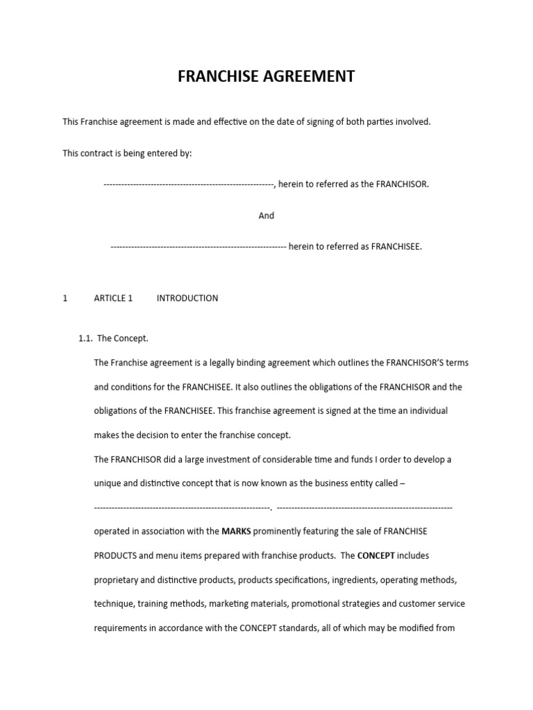 FRANCHISE AGREEMENT Sample | PDF | Franchising | Law Of Obligations