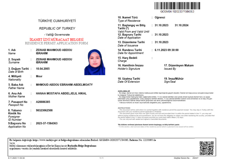 Rapor Al Ikamet Izin EIkamet Muracaat Belgesi | PDF