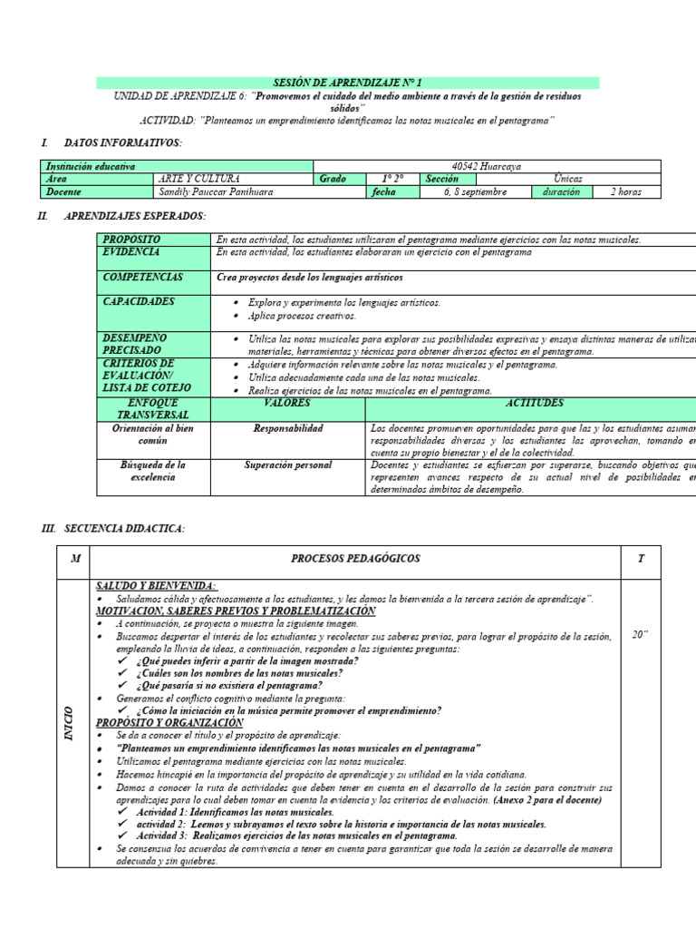 1° 2° Ses Act 01-Ayc-U6 | PDF | Enseñando | Aprendizaje