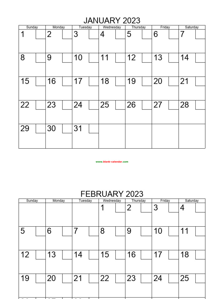 Printable Monthly 2023 Calendar Check Boxes | PDF