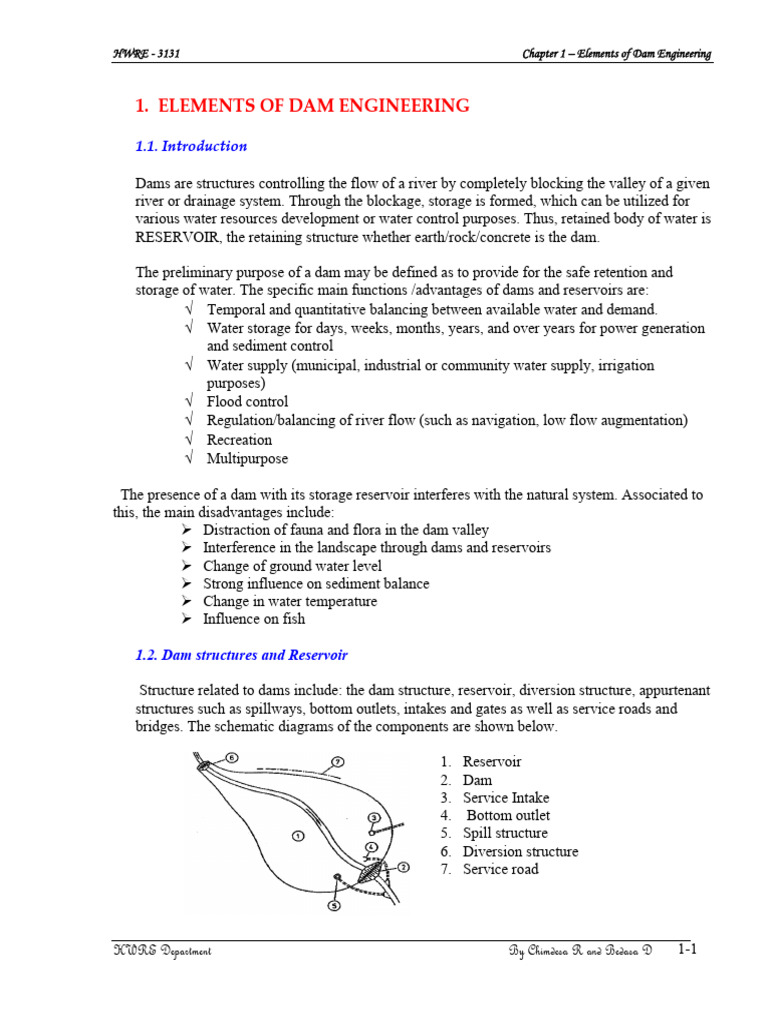 ch-1, ELEMENTS OF DAM ENGINEERING | PDF | Dam | Concrete