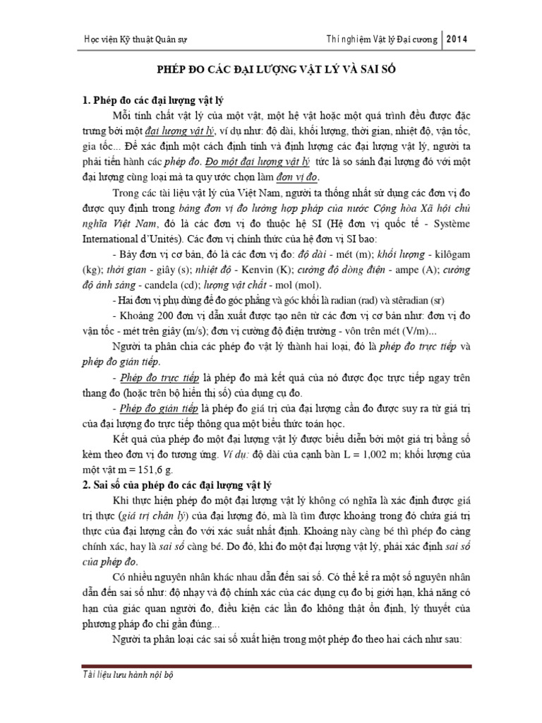 Phep Do Cac Dai Luong Vat Ly Va Sai So | PDF
