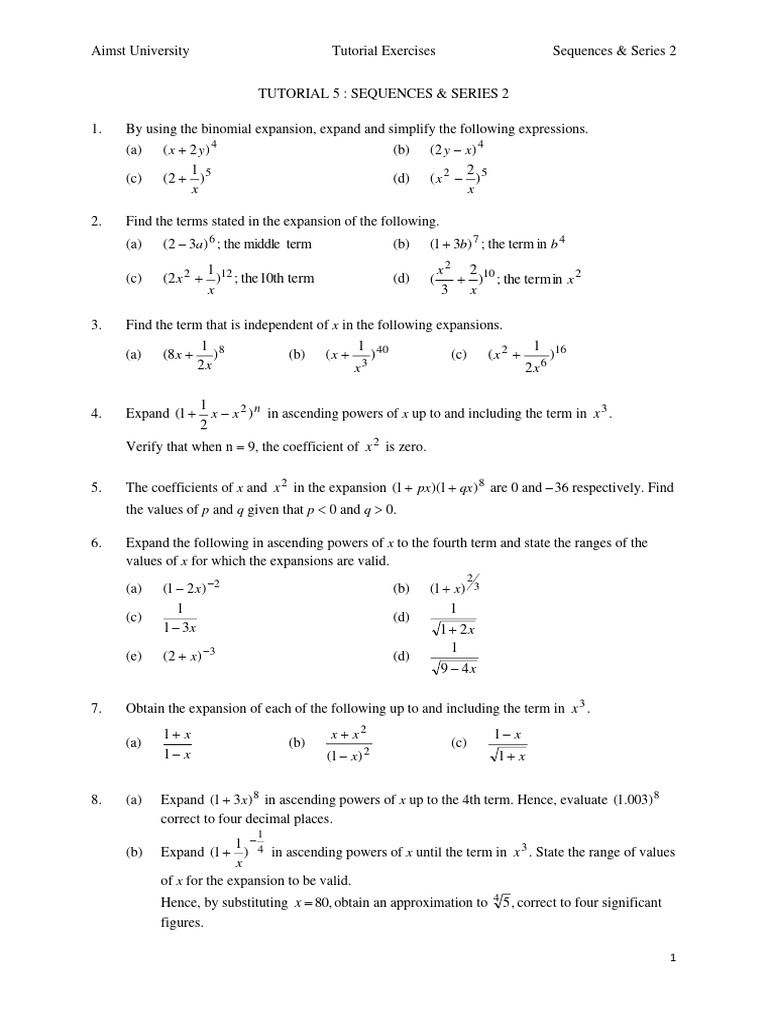 Tutorial 5 Sequences Series 2 | PDF | Mathematics | Arithmetic