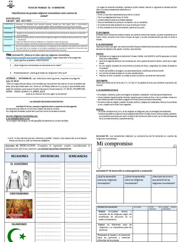 FICHA-02-1ro-7MA UNI - IVBM. Las Grandes Religiones | PDF | Dios | Jesús