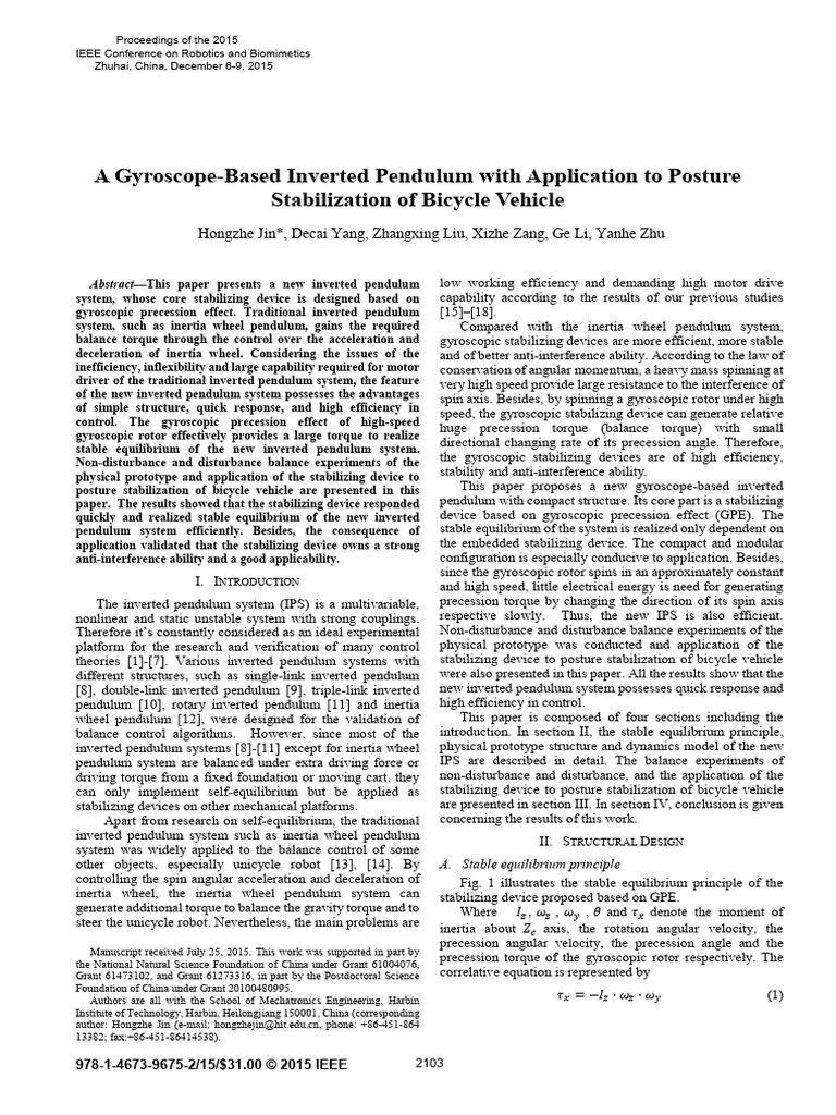 A Gyroscope-Based Inverted Pendulum With Application To Posture ...