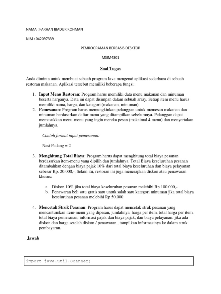 Tugas - Farhan - Pemrograman Berbasis Desktop - Msim4301 | PDF | Pengelolaan Keuangan & Uang ...