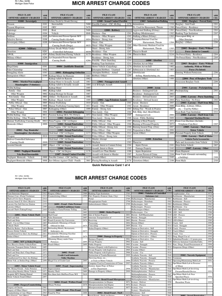 Michigan MICR Arrest Charge Codes | PDF | Theft | Burglary