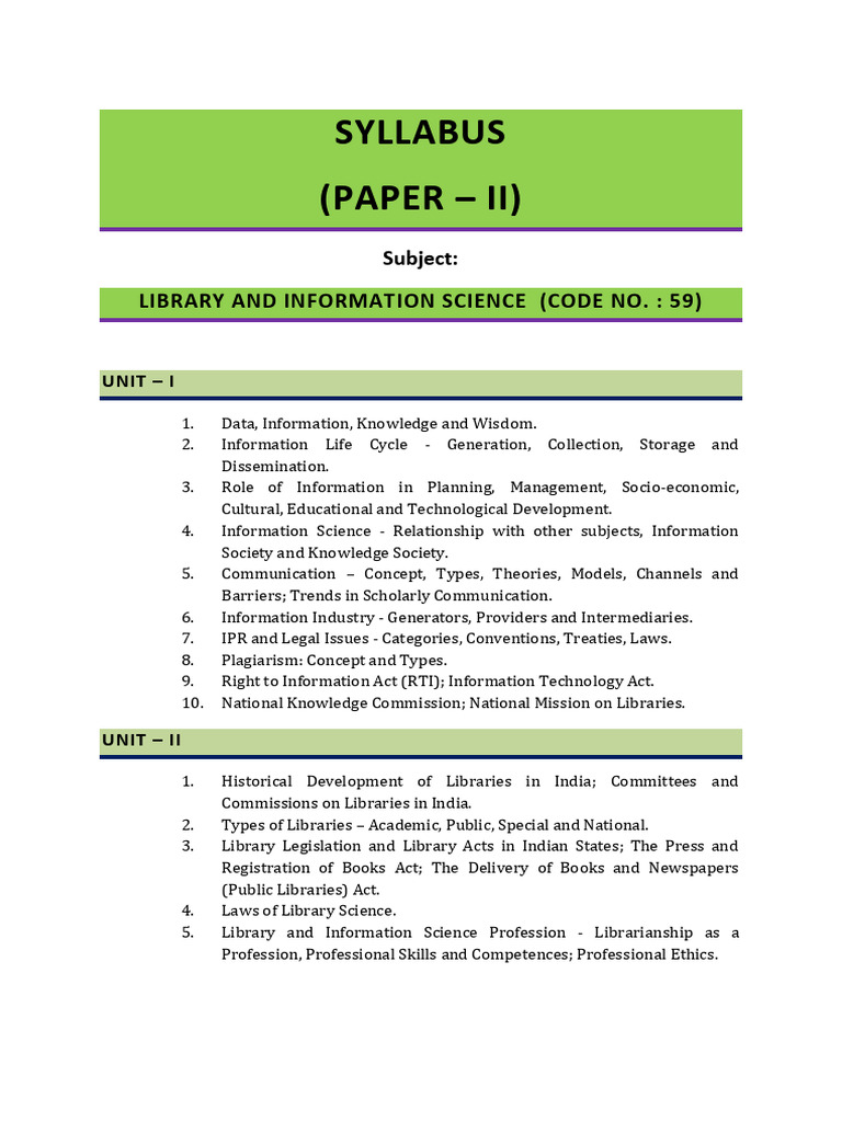 Syllabus Paper 2 Library and Information Science | PDF | World Wide Web ...