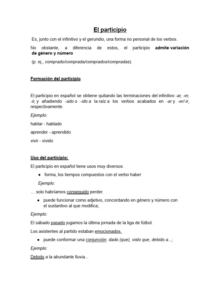 El Participio | PDF | Verbo | Unidades Semánticas