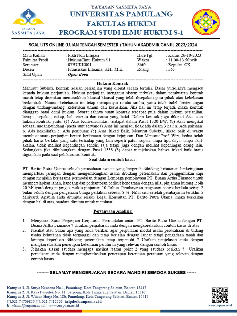 Uts Online Plkh-Non Litigasi Reg. CK 565.docx Fiki Firdaus | PDF