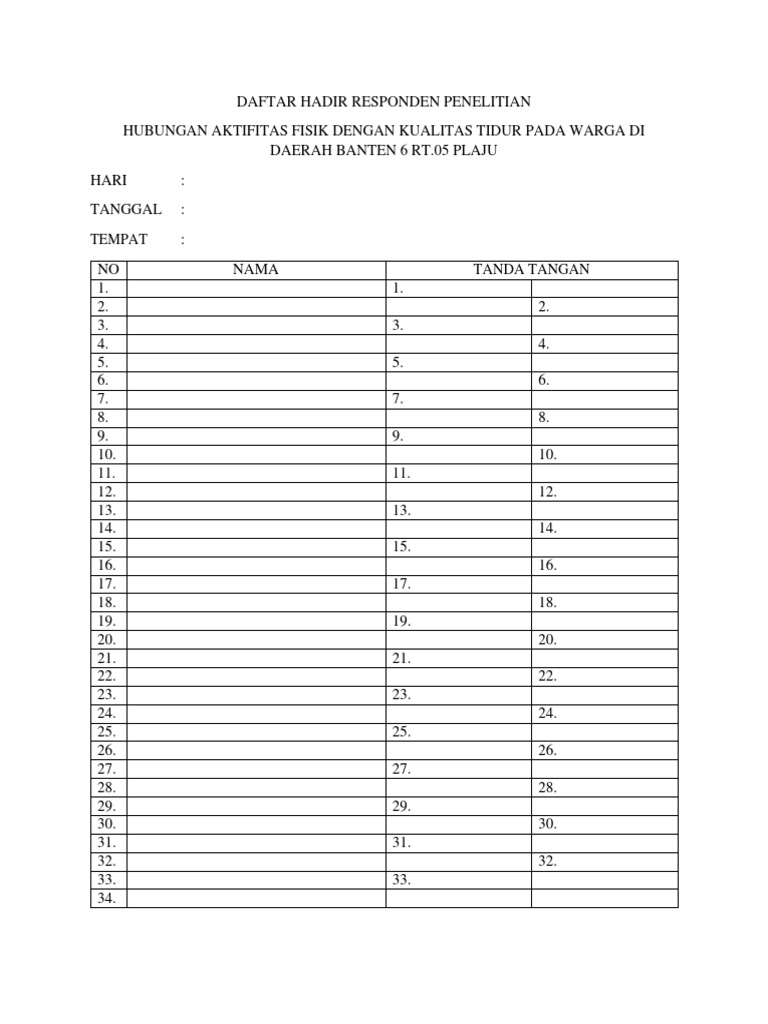 DAFTAR HADIR RESPONDEN PENELITIAN | PDF