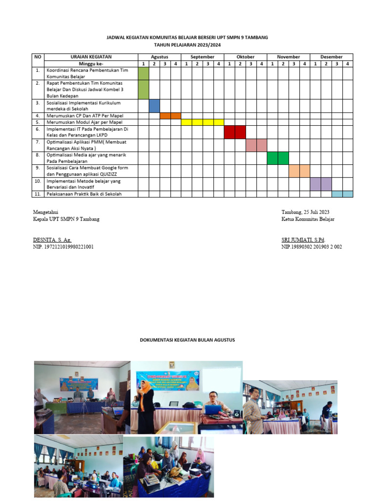 Jadwal Kegiatan Komunitas Belajar | PDF