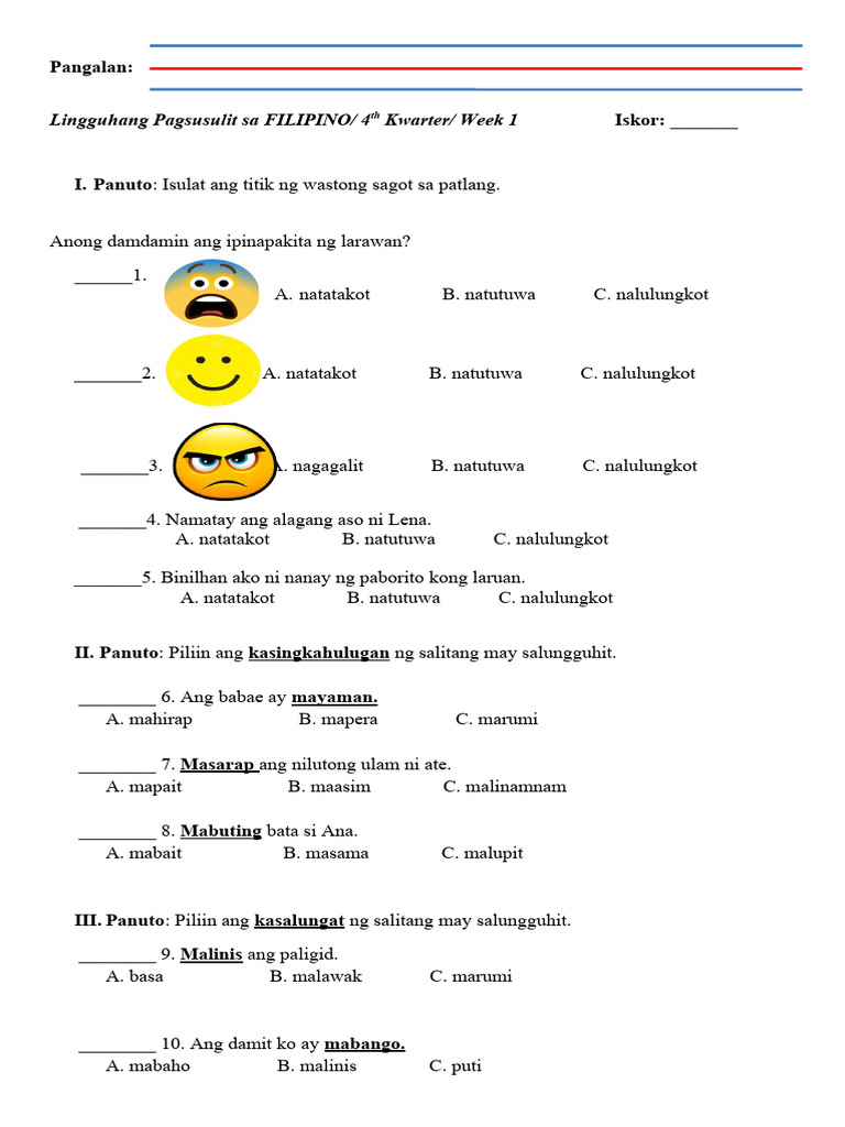 Filipino Week 1 | PDF Filipino Week 1 | PDF