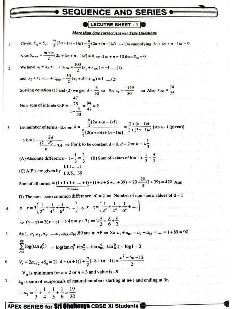 Sequence and Series ( Lecture Sheet -1) | PDF